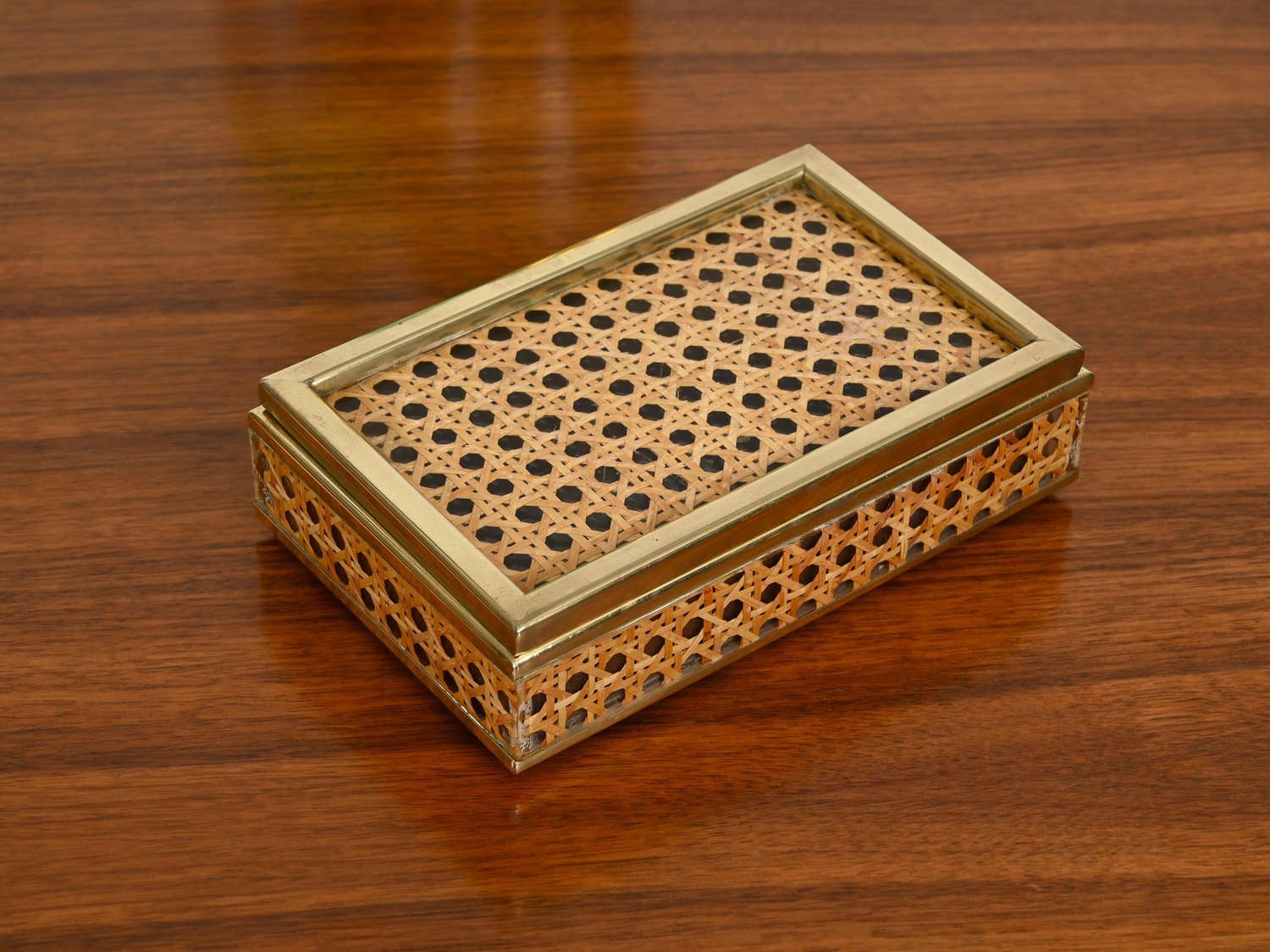 Mid-Century Brass, Acrylic Glass & Vienna Straw Decorative Box from ...