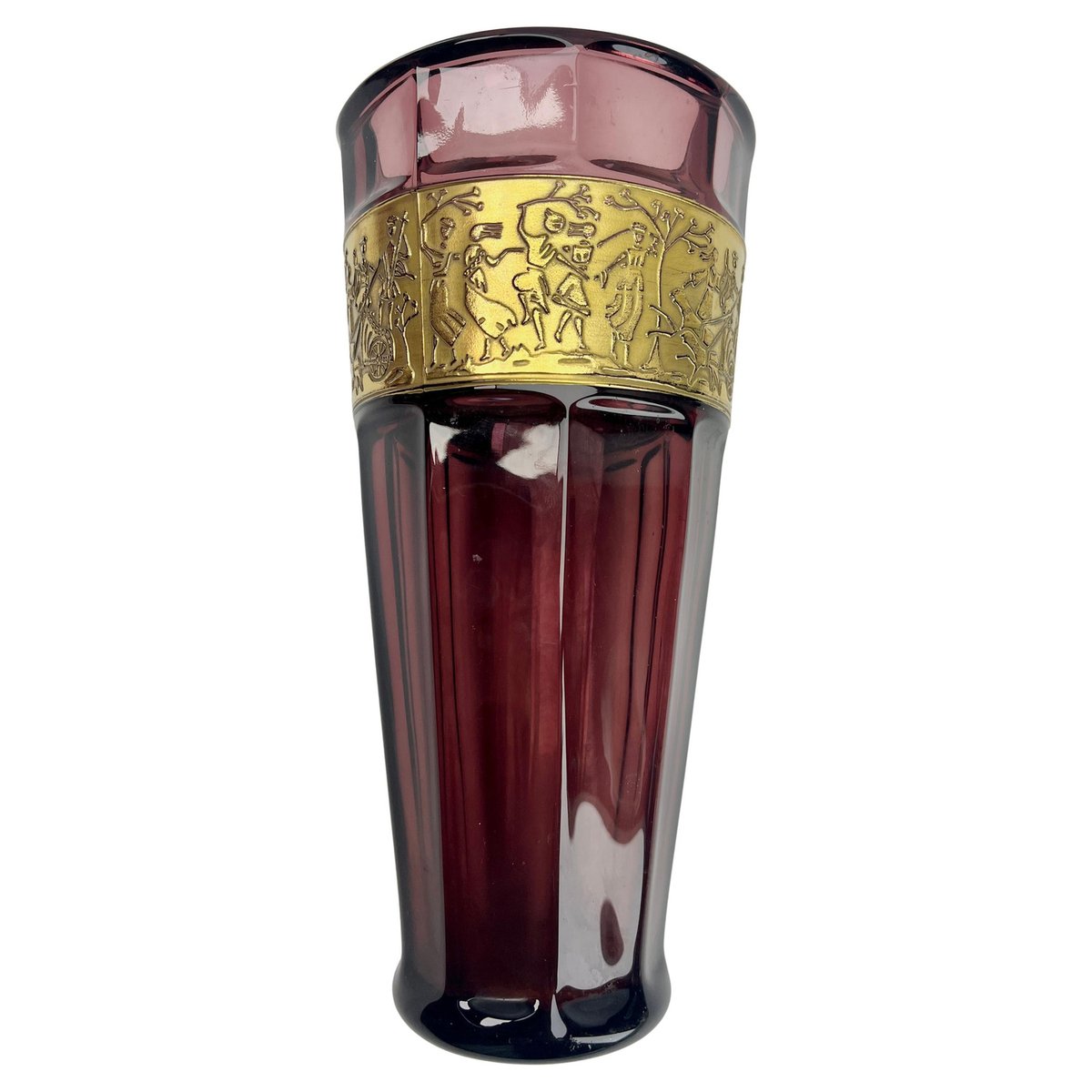 Art Deco Moser & Söhne Carlsbad Glass Vase with Relief-Cut Panel, 1930s ...