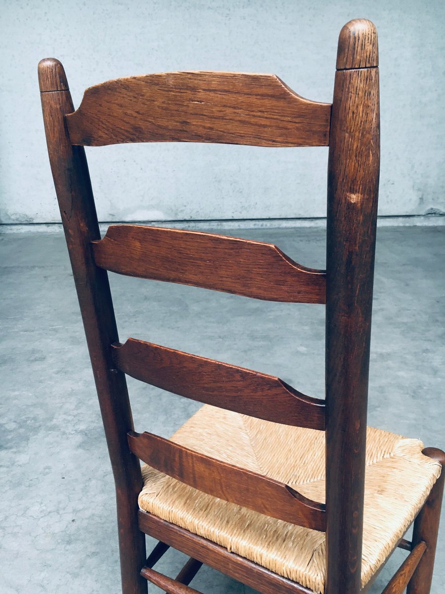 Rustic Ladder Back Oak and Rush Dining Chairs, 1960s, Set of 4 for sale ...