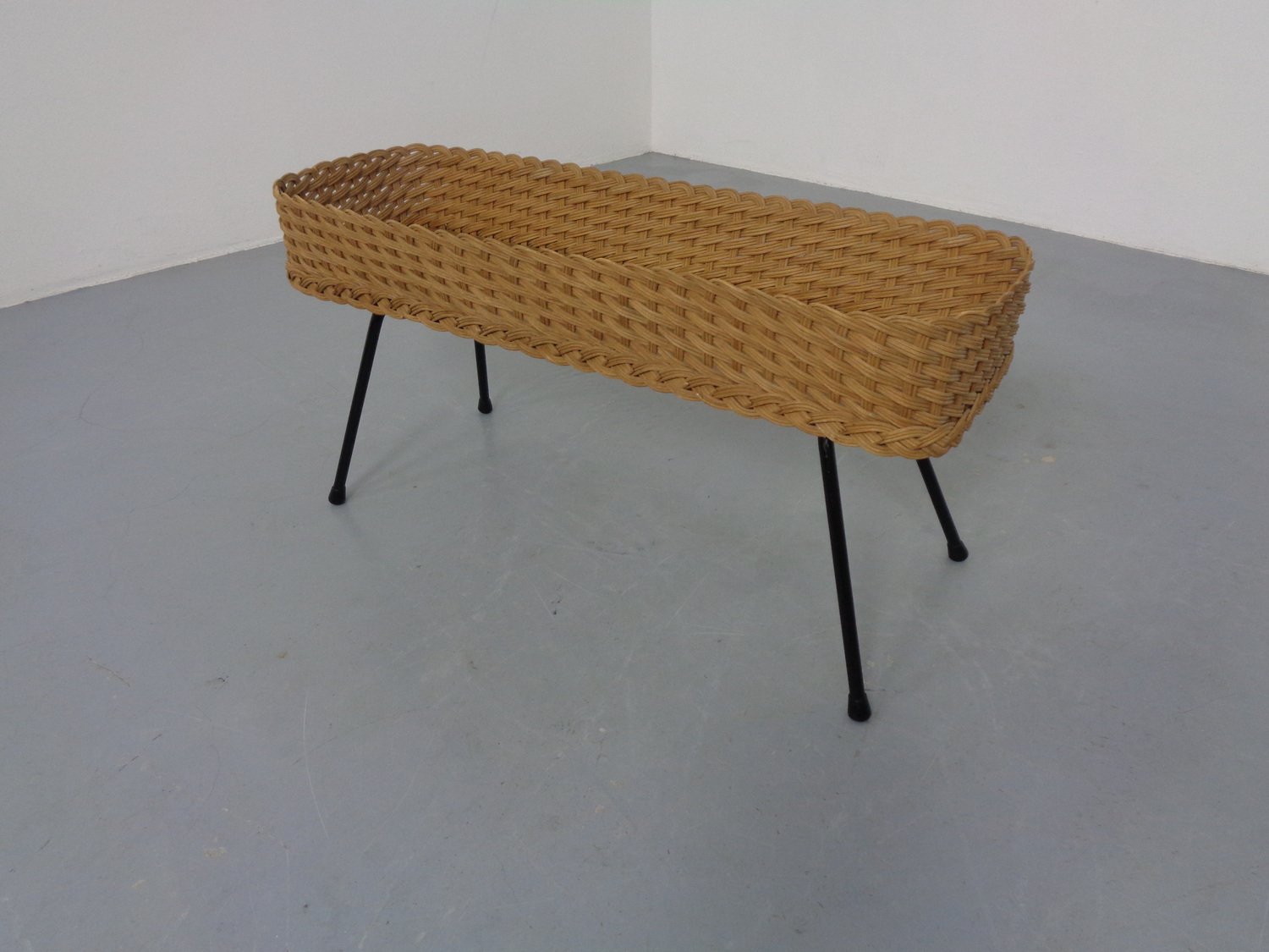 Large German Flower Planter in Rattan and Steel, 1950s for sale at Pamono