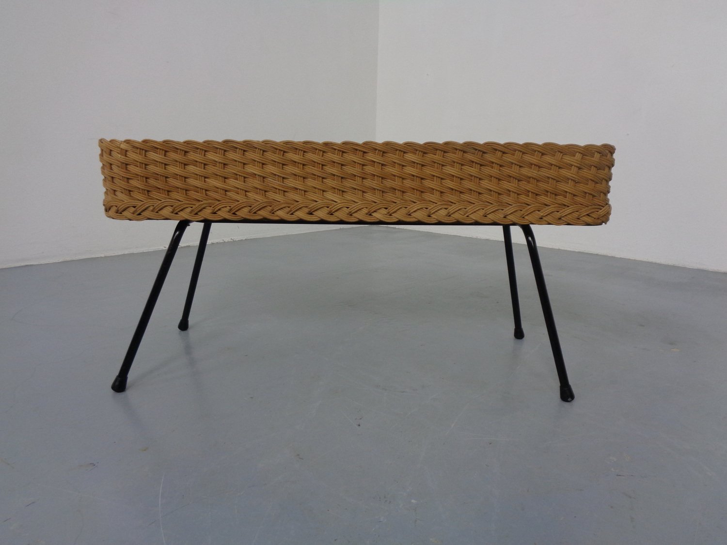 Large German Flower Planter in Rattan and Steel, 1950s for sale at Pamono