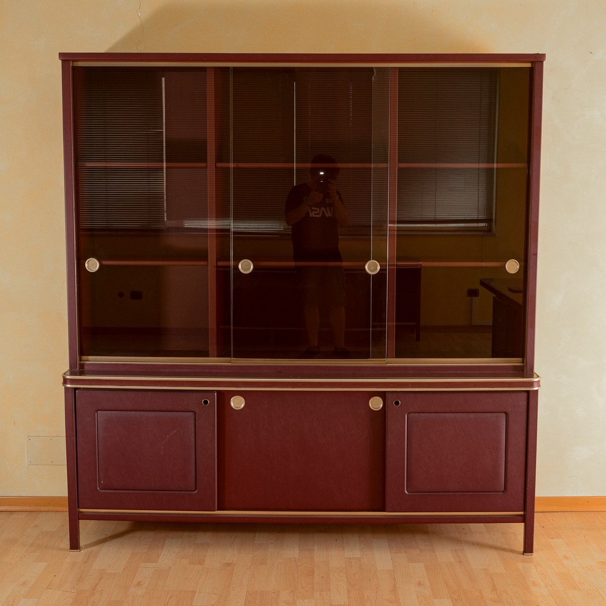 Double Body Sideboard Covered in Burgundy Imitation Leather by Umberto ...