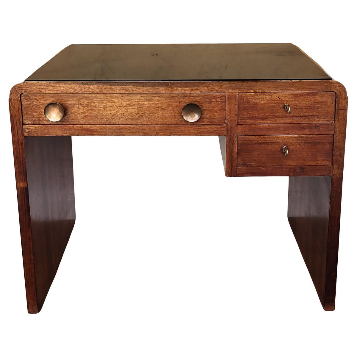 Mid-Century Art Deco Italian Walnut, Burl & Glass Waterfall Writing ...