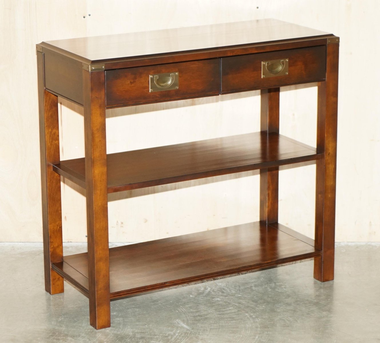 Military Campaign Style Console Table or Small Sideboard with Drawers ...