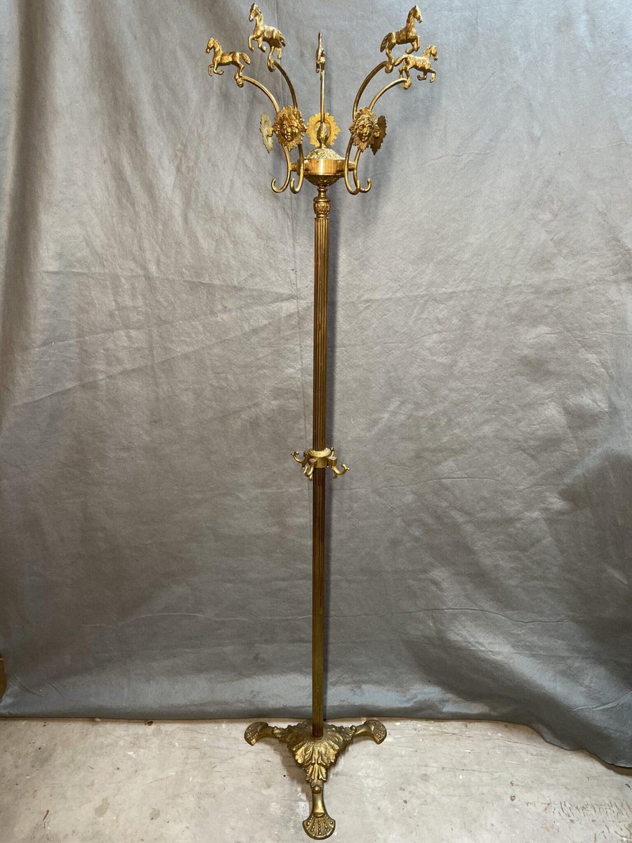 Antique Freestanding Brass Coat Rack with Horse Cast Hangers for sale ...
