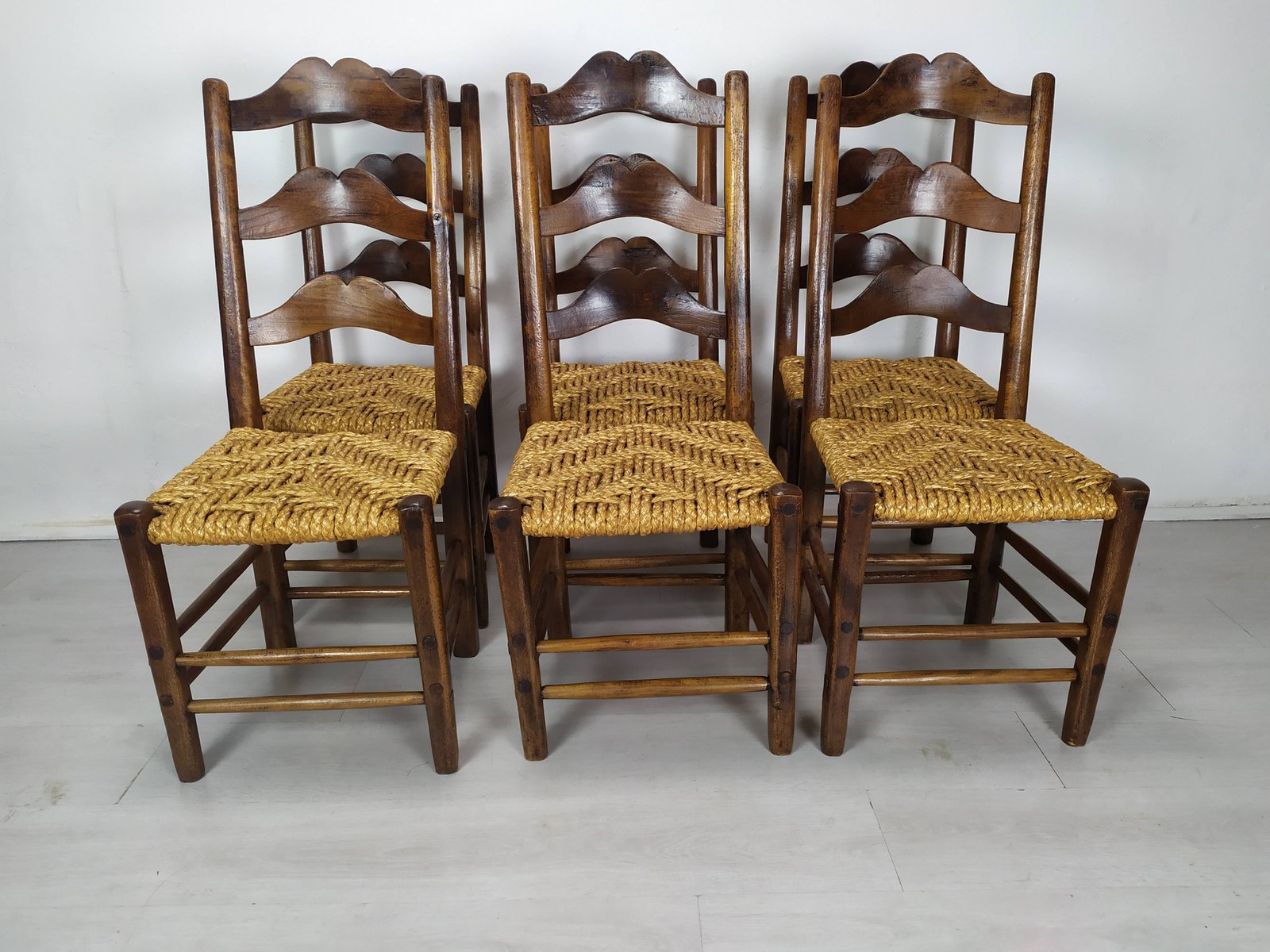 Vintage Rustic Straw Chairs, 1950s, Set of 6 for sale at Pamono