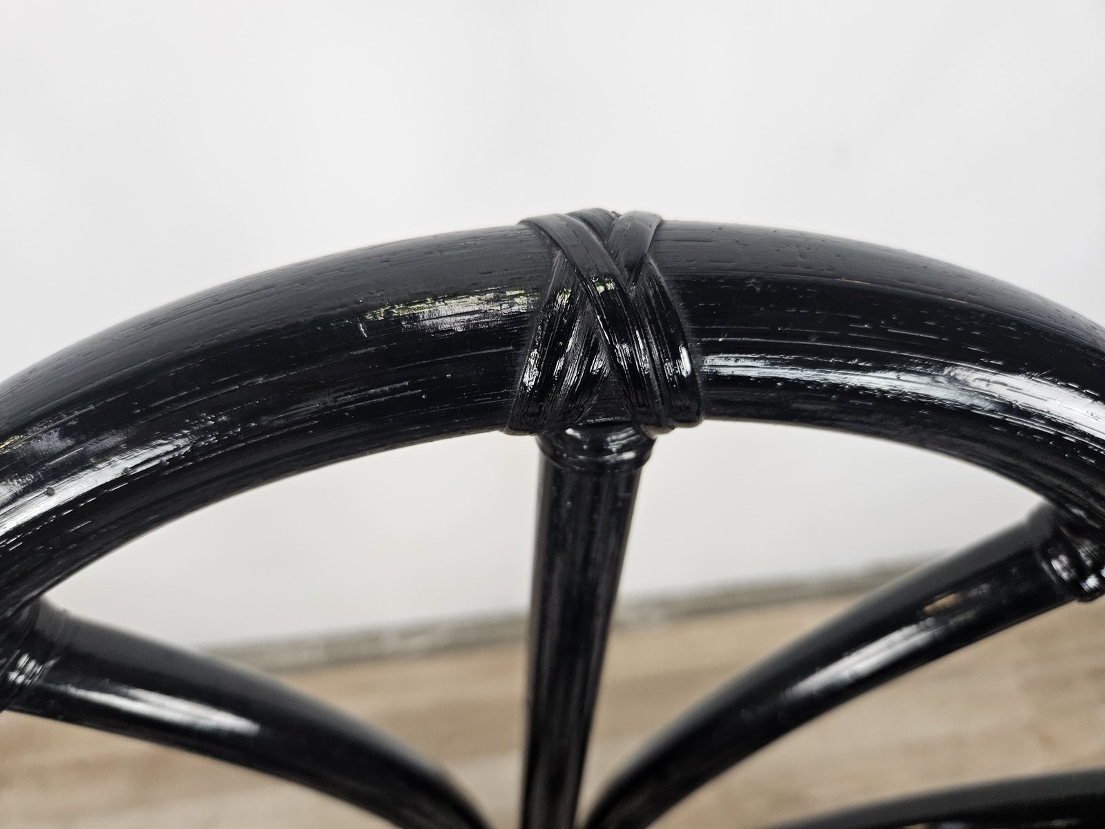 Black Lacquered Wicker Armchair, 1970s for sale at Pamono