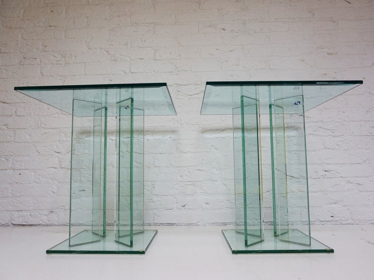 Mid-Century Modern Art Glass Side Tables by TG Design, 1970s, Set of 2 ...