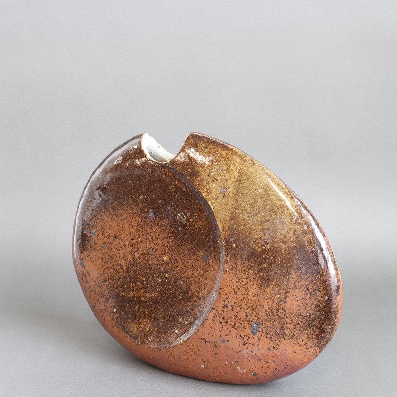 French Decorative Stoneware Vase, 1980s for sale at Pamono