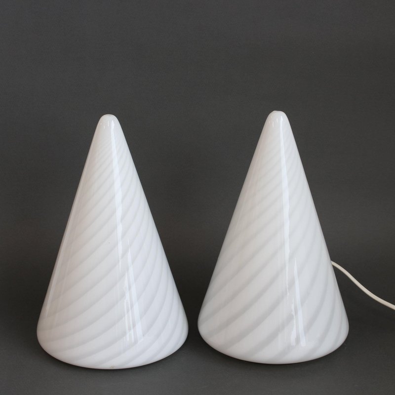 Blown Murano Glass Conical Table Lamps, 1960s, Set of 2 for sale at Pamono