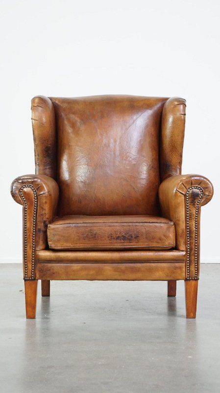 Large Leather Wingback Chair for sale at Pamono