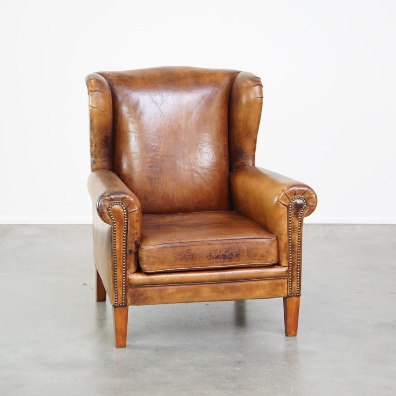 Large Leather Wingback Chair for sale at Pamono