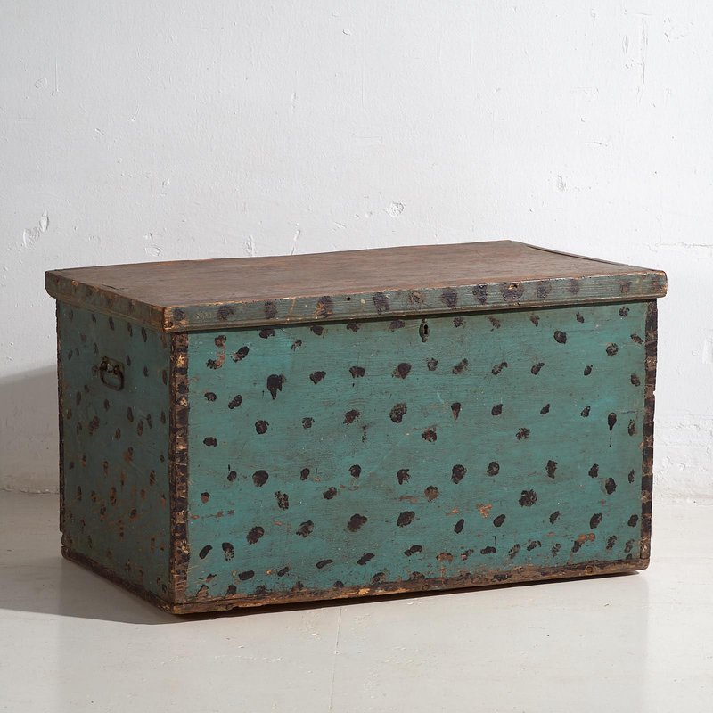 Vintage Mint Green Storage Trunk, 1920 for sale at Pamono