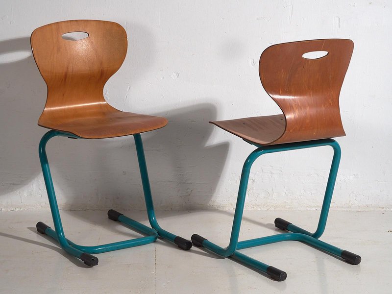 Vintage Turquoise Blue School Chairs, 1950, Set of 4 for sale at Pamono