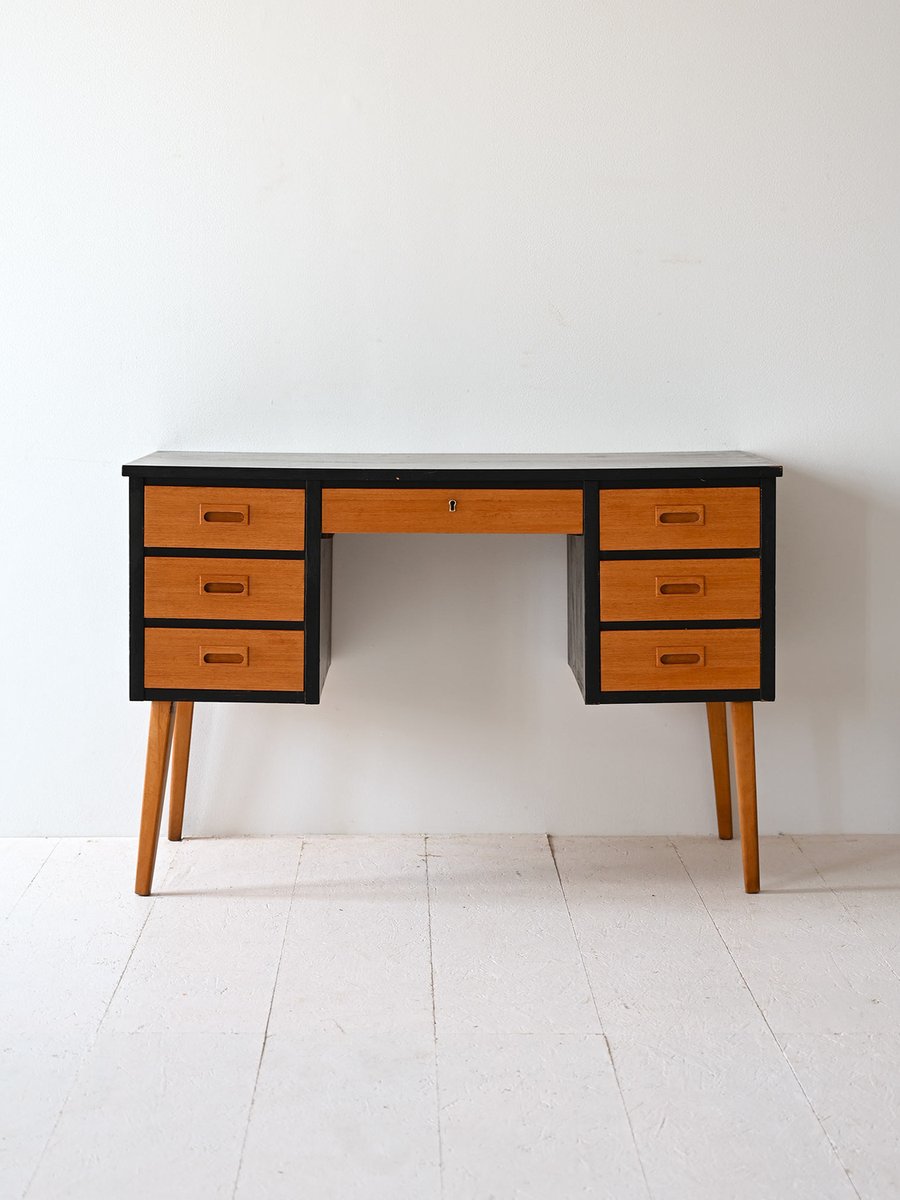 Vintage Desk with Black Details, 1960s for sale at Pamono