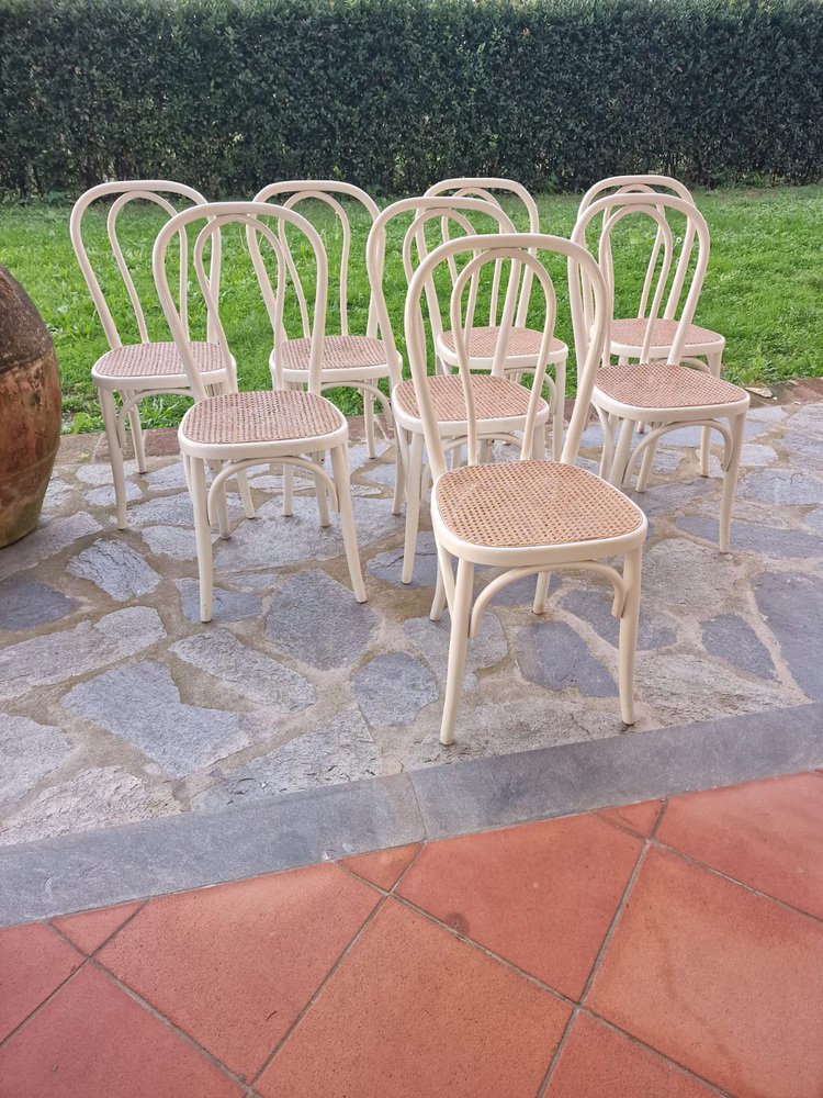 Chaises de Bistrot en Hêtre Peint en Blanc et Paille de Vienne ...