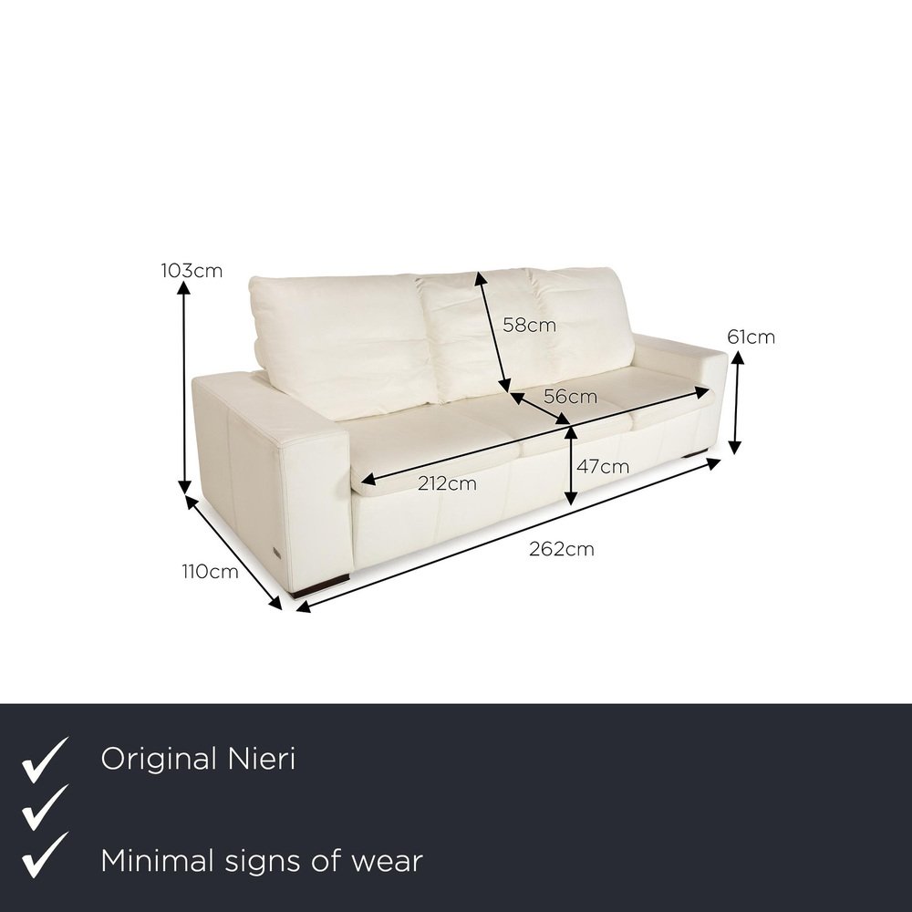 Leather Three-Seater Cream White Sofa from Nieri for sale at Pamono