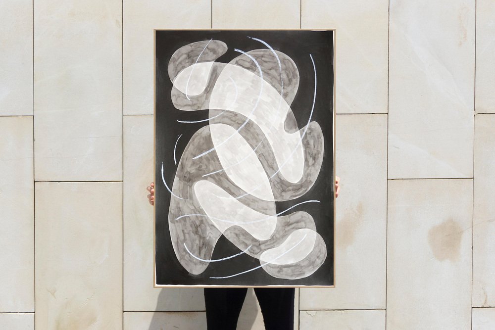 Ryan Rivadeneyra, Abstract Floating Overlapping Shapes, 2024, Tusche und Ölkreide auf ...