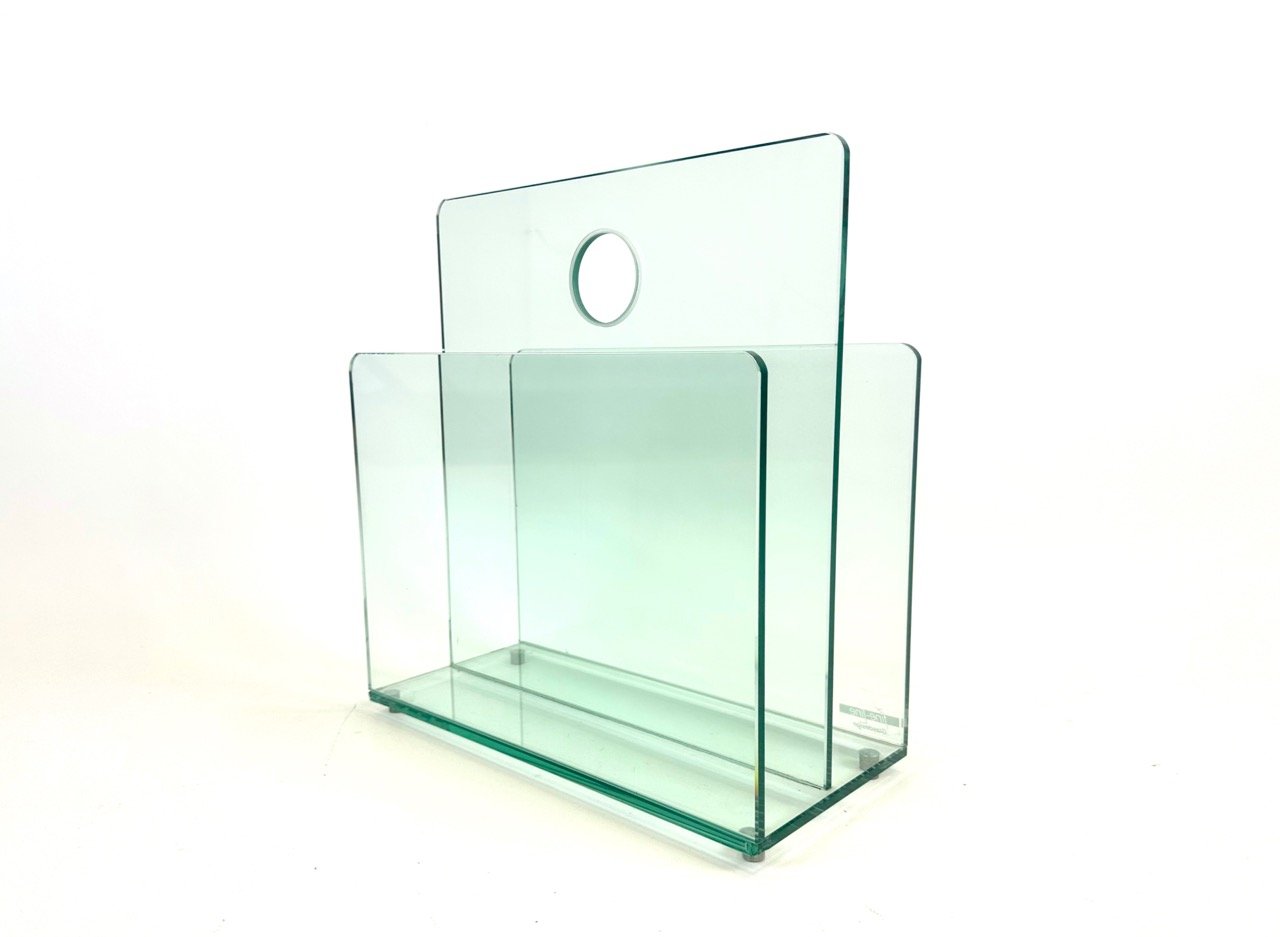Postmodern Tempered Glass Magazine Rack from Fine-Line Glasdesign ...