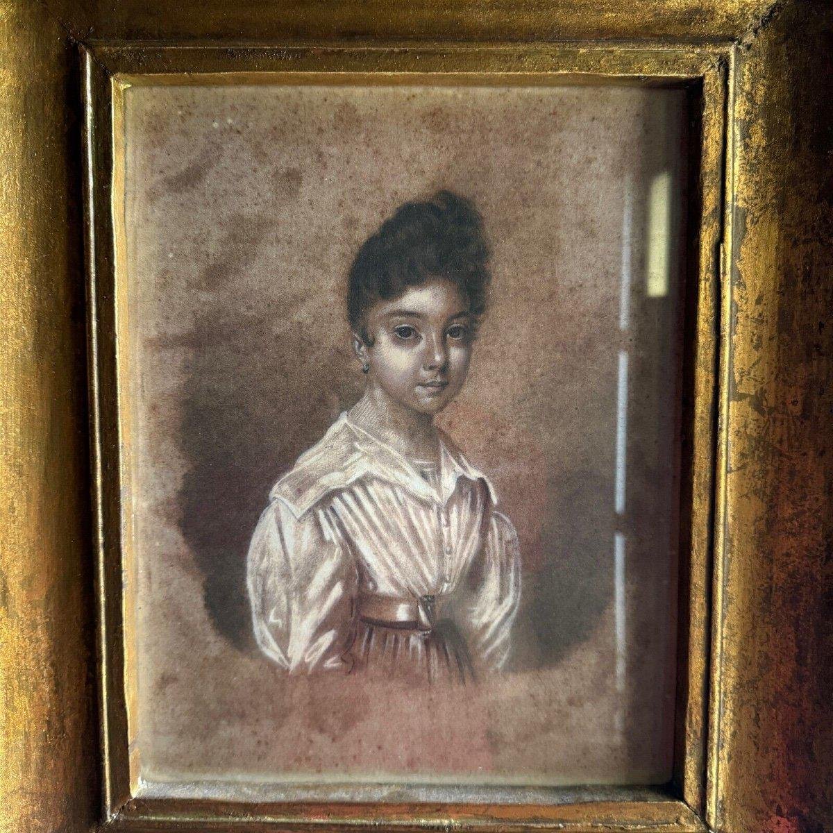 Early 19th Century Drawing Representing Young Girl in a Gilded Frame ...