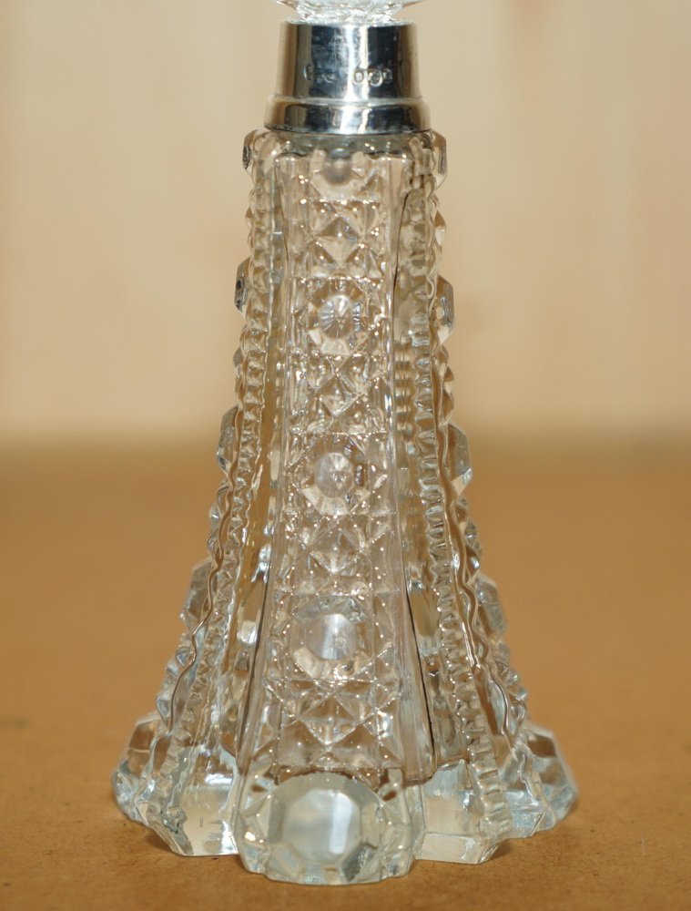 Large Antique Perfume Bottle Flask in Cut Glass Crystal & Sterling ...