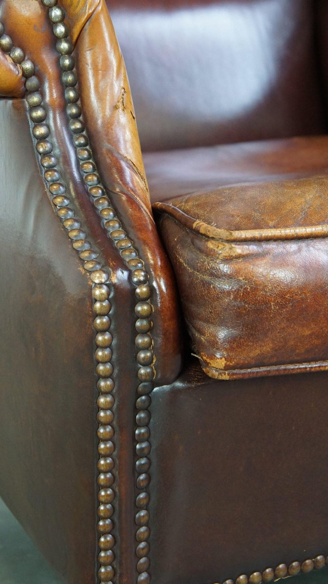 Leather Cognac Wing Chair for sale at Pamono