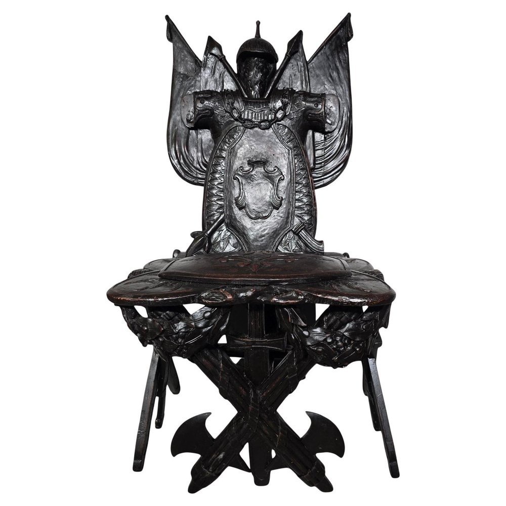Carved Ebonised Wood Grand Tour Military Trophy Chair, 1860 for sale at ...