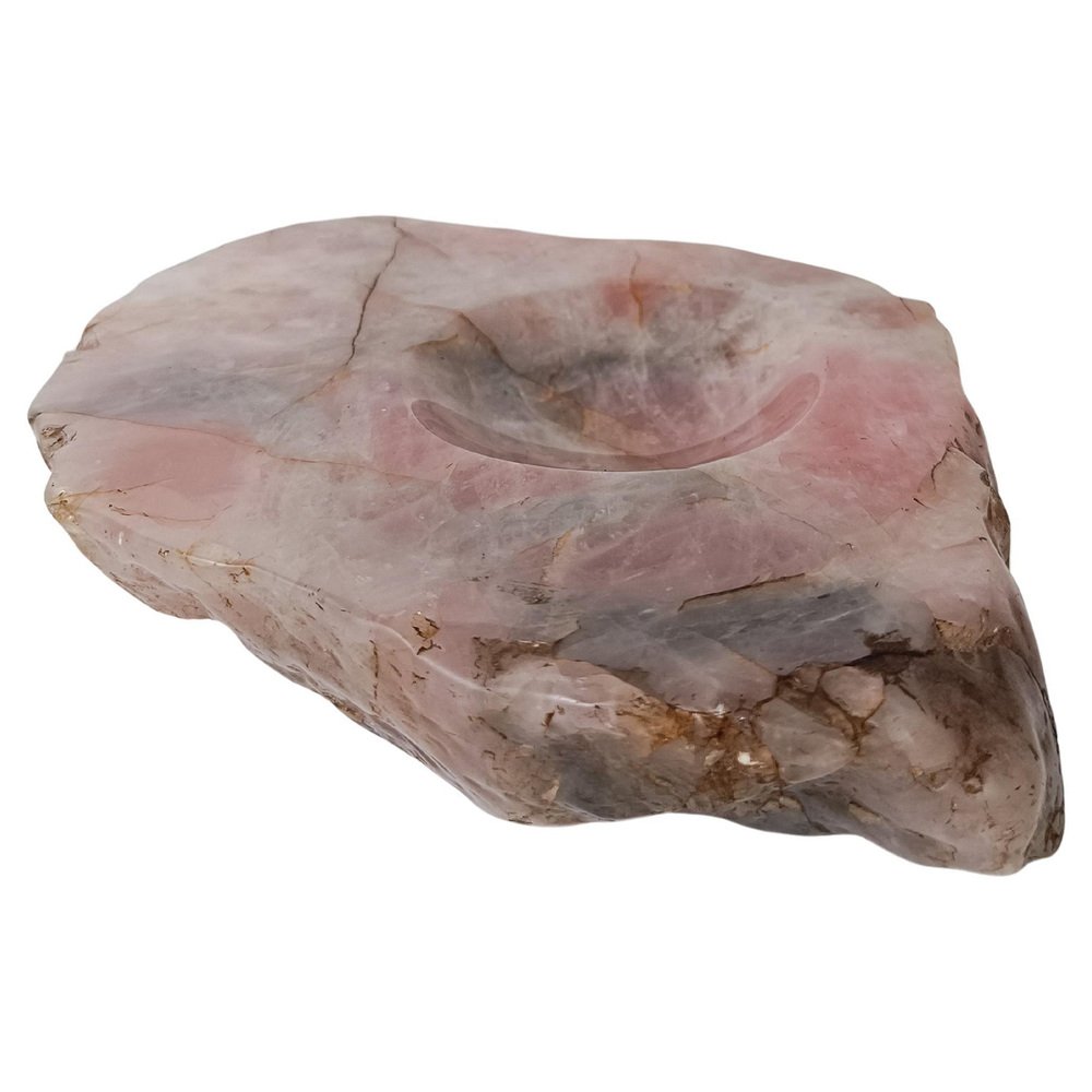 Vintage Chunky Ashtray in Natural Carved Rose Quartz with Organic Rough ...