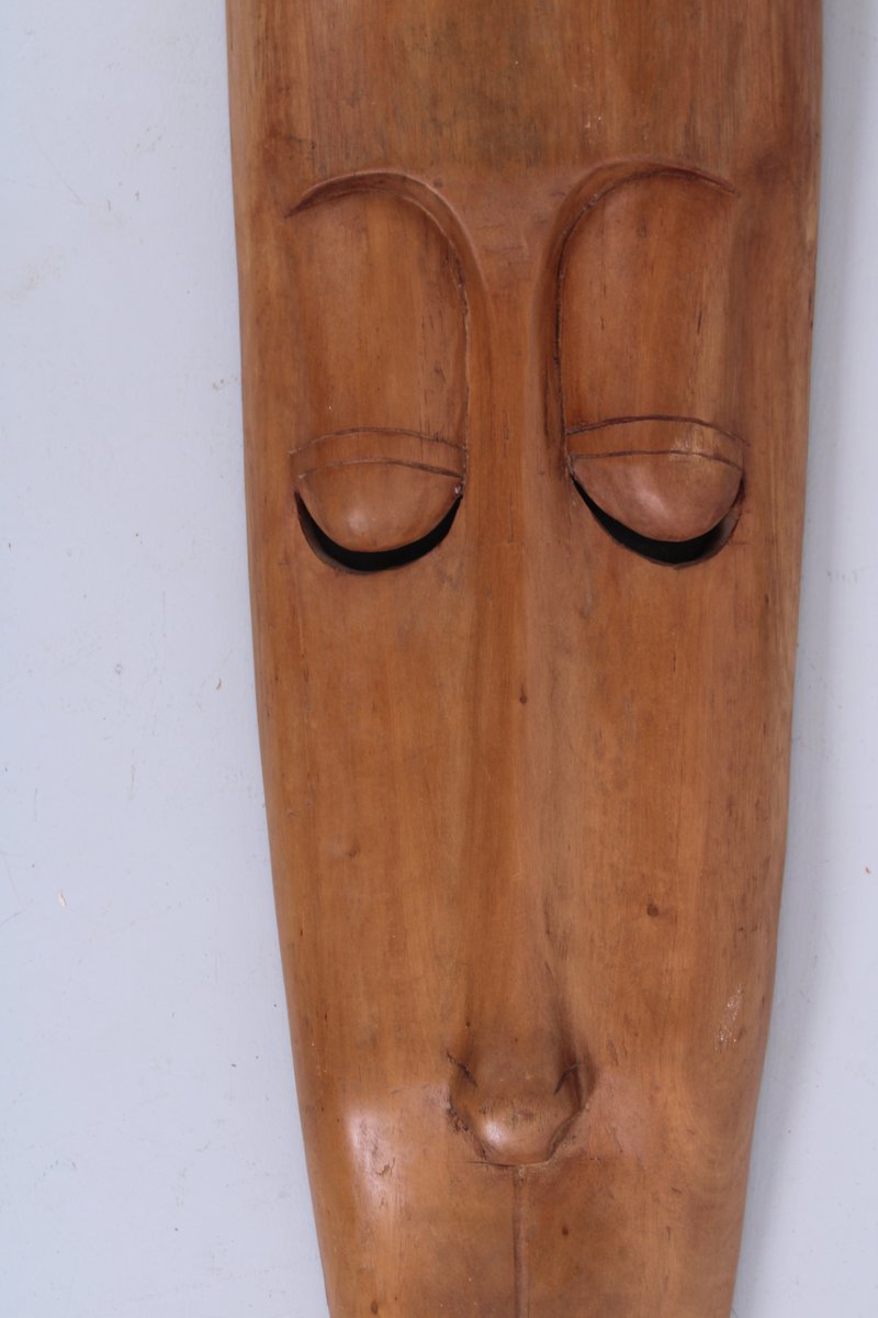 Large Teak Wall Hanging Mask Sculpture, 1950s for sale at Pamono