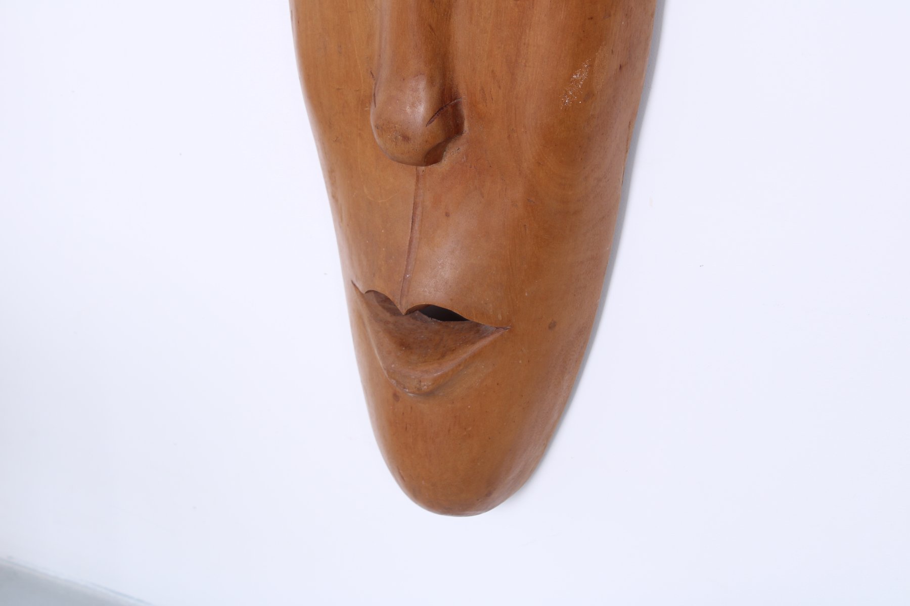 Large Teak Wall Hanging Mask Sculpture, 1950s for sale at Pamono
