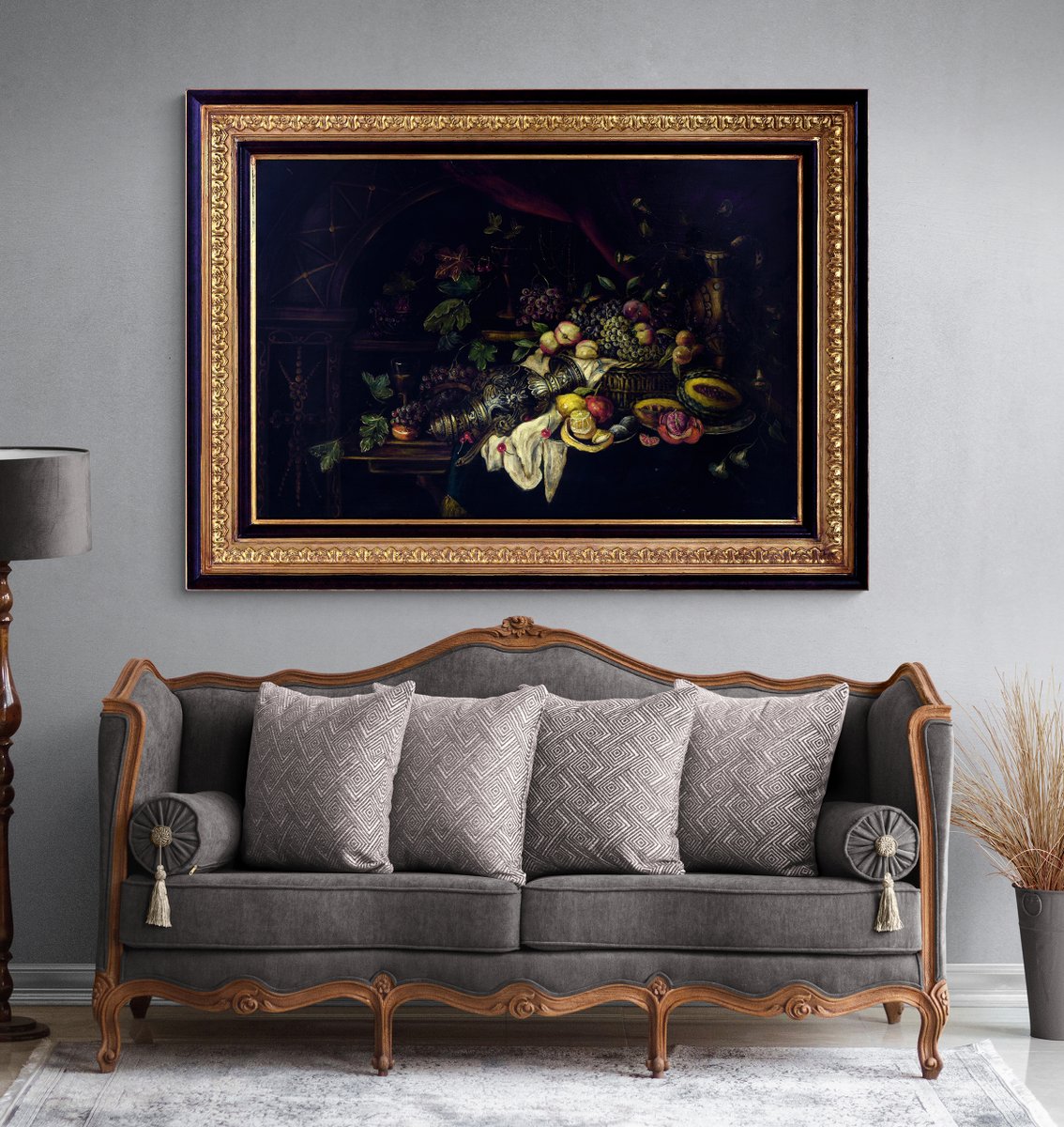 Andrea Marinell, Large Still Life with Fruits, Oil on Canvas, 1980s ...