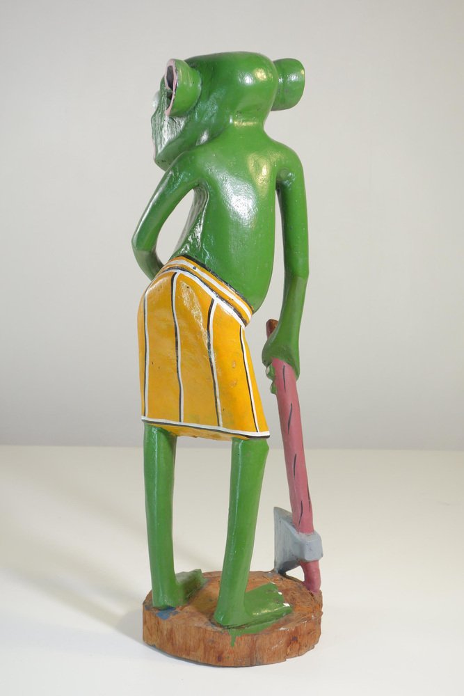 George Lilanga, Green Figure, 2000s, Wood & Enamel Paint for sale at Pamono