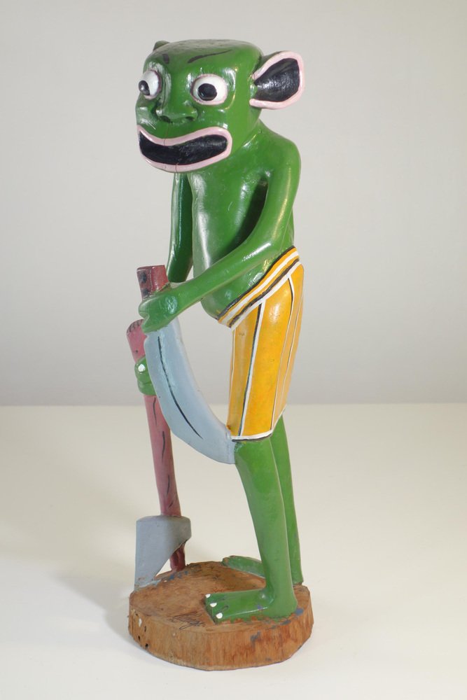 George Lilanga, Green Figure, 2000s, Wood & Enamel Paint for sale at Pamono