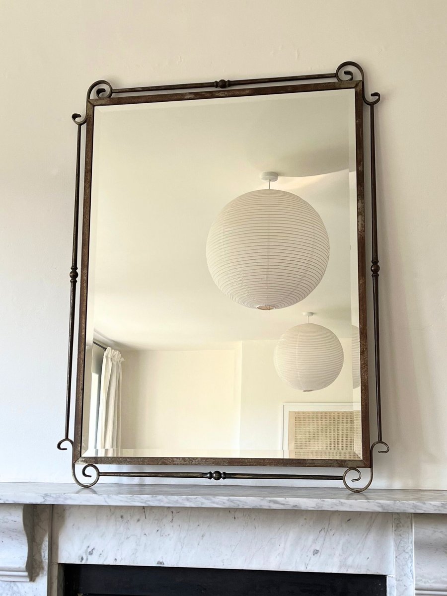 Large Neoclassical Style Wall Mirror with Scrolled Metal Frame, 20th ...