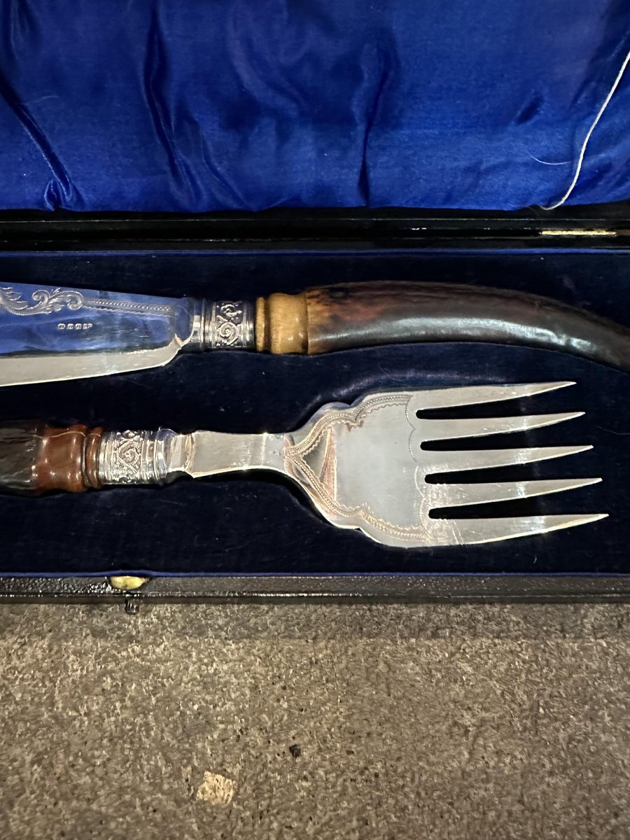 English Cutlery Set in Leather Box with Satin and Velvet Interior, Set ...