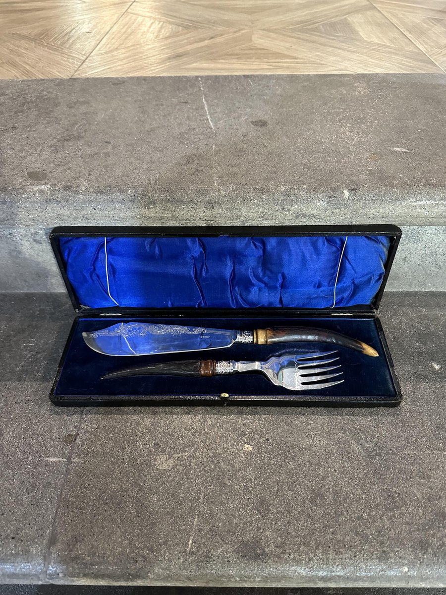 English Cutlery Set in Leather Box with Satin and Velvet Interior, Set ...