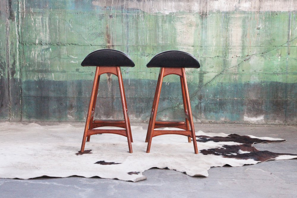 Set of Mid-Century Danish Teak Bar Stools Mod. 61 by Erik Buch for ...