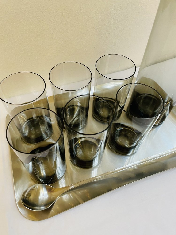 Mid-Century Modern Cocktail Set Jug and Mug in Smoked Glass by ...