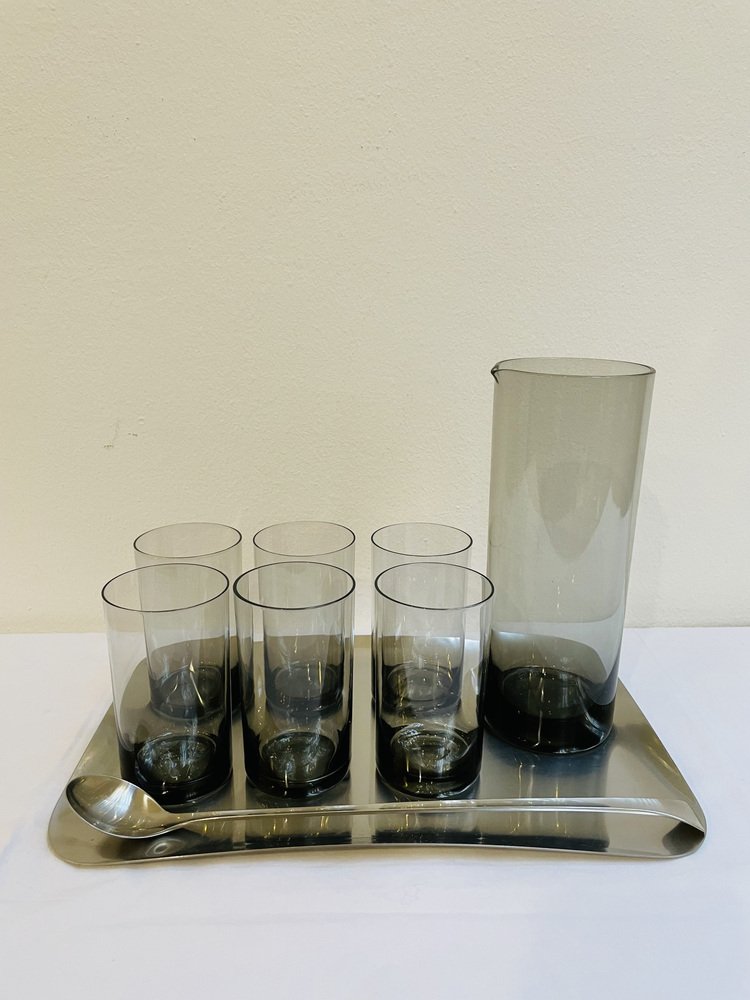 Mid-Century Modern Cocktail Set Jug and Mug in Smoked Glass by ...