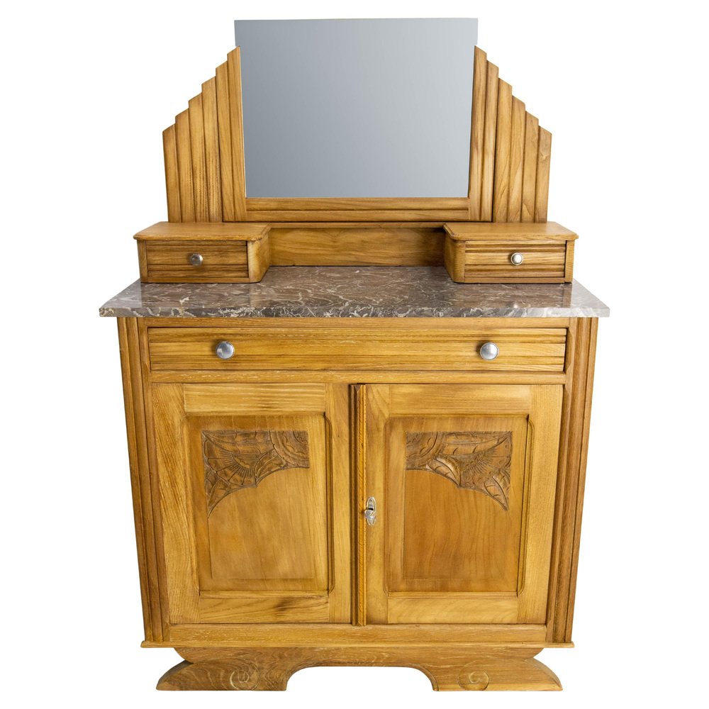 Mid-Century French Chestnut Marble Dressing Table with Mirror, 1940s ...