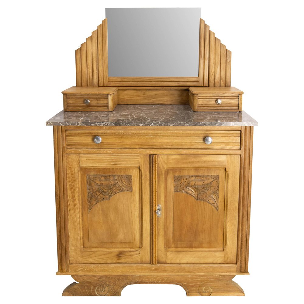 Mid-Century French Chestnut Marble Dressing Table with Mirror, 1940s ...