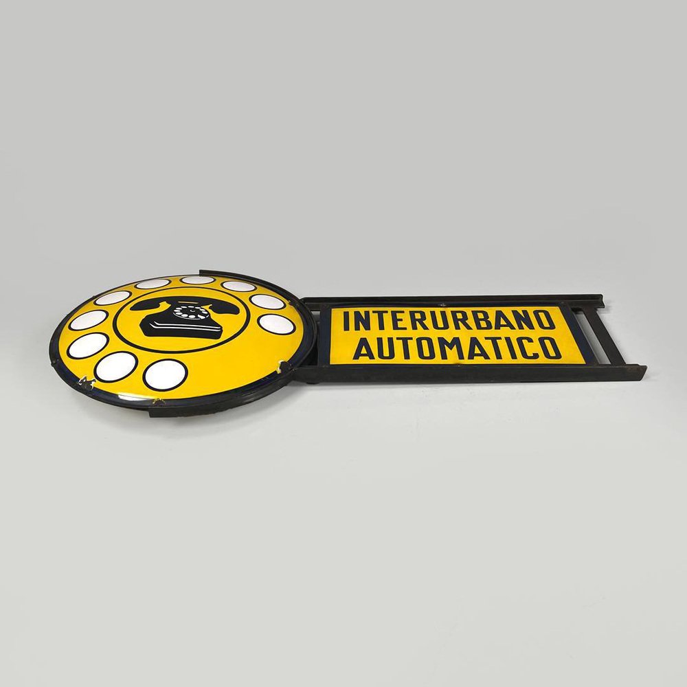 Mid-Century Modern Italian Yellow White and Black Metal Telephone Sign ...