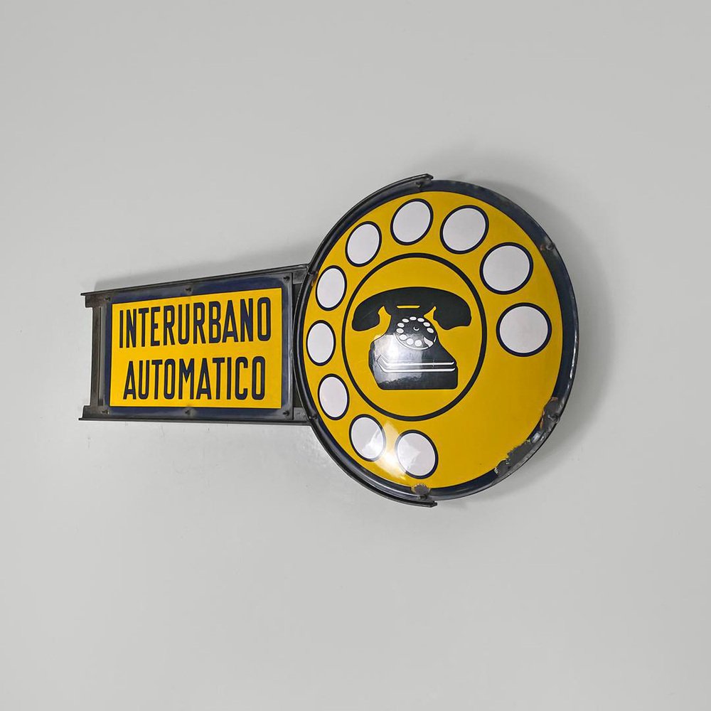 Mid-Century Modern Italian Yellow White and Black Metal Telephone Sign ...