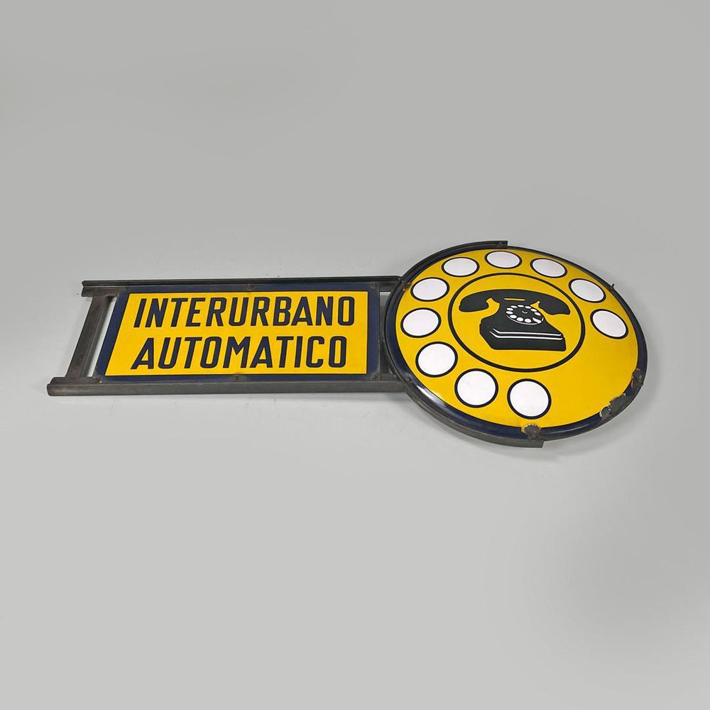 Mid-Century Modern Italian Yellow White and Black Metal Telephone Sign ...