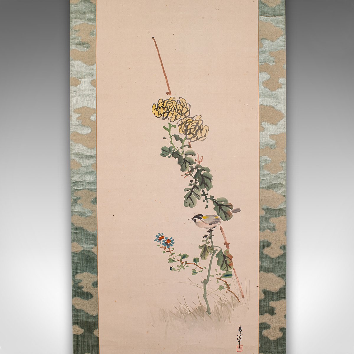 Tall Japanese Silk Cotton Scroll Painting, 1920s for sale at Pamono