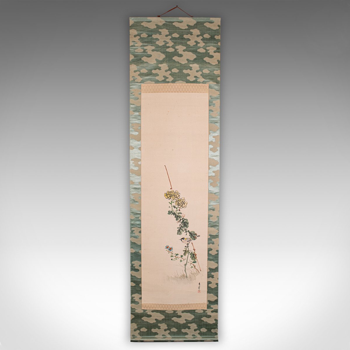 Tall Japanese Silk Cotton Scroll Painting, 1920s for sale at Pamono