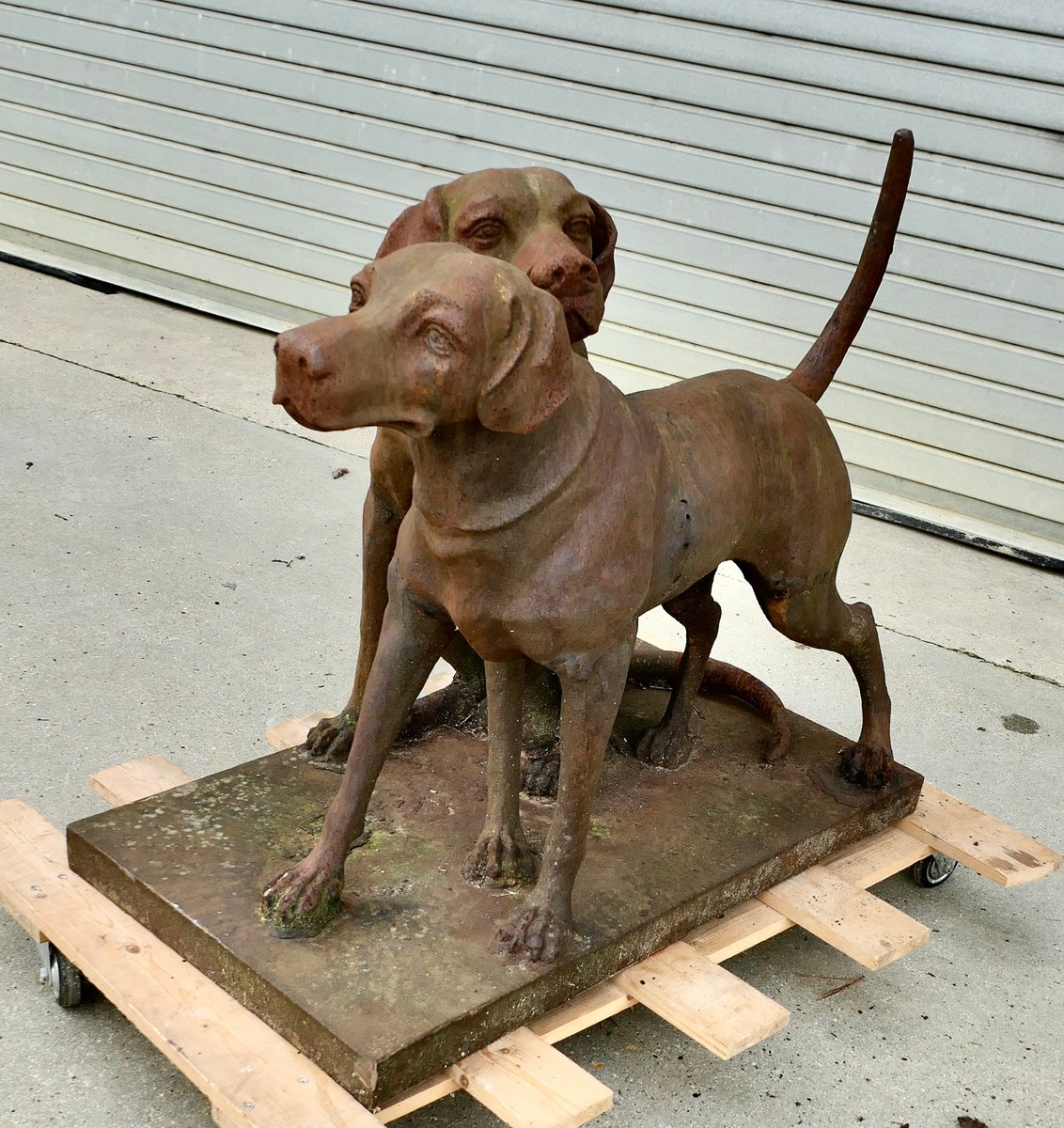 Life-Size Weathered Cast Iron Labrador Statues on Plinths, 1960s, Set ...