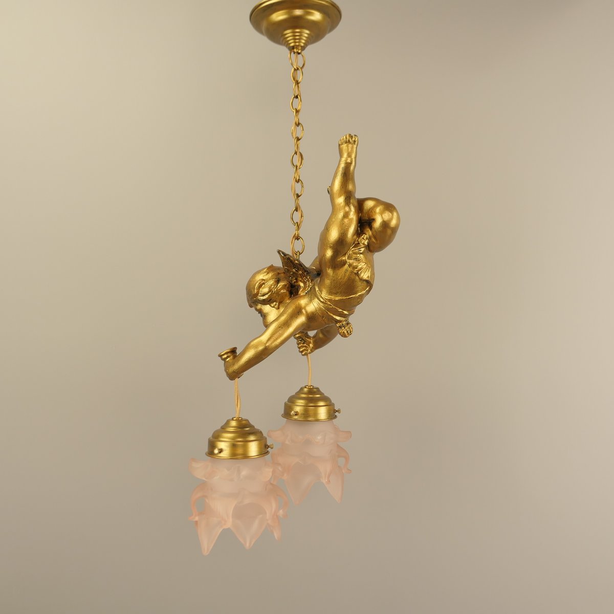 Gilded Metal Angel Figure Ceiling Light, 1910s for sale at Pamono