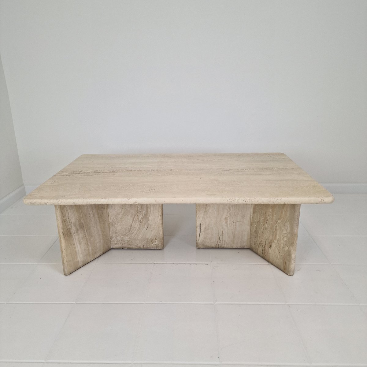 Robust Italian Travertine Coffee Table with Two 3-Leg Feet, 1980s for ...