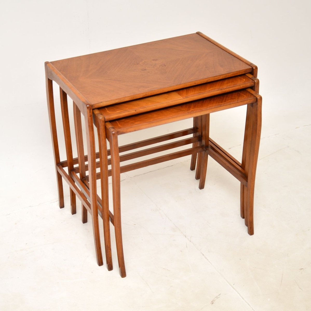 French Inlaid Walnut Nesting Tables, 1900s, Set of 3 for sale at Pamono